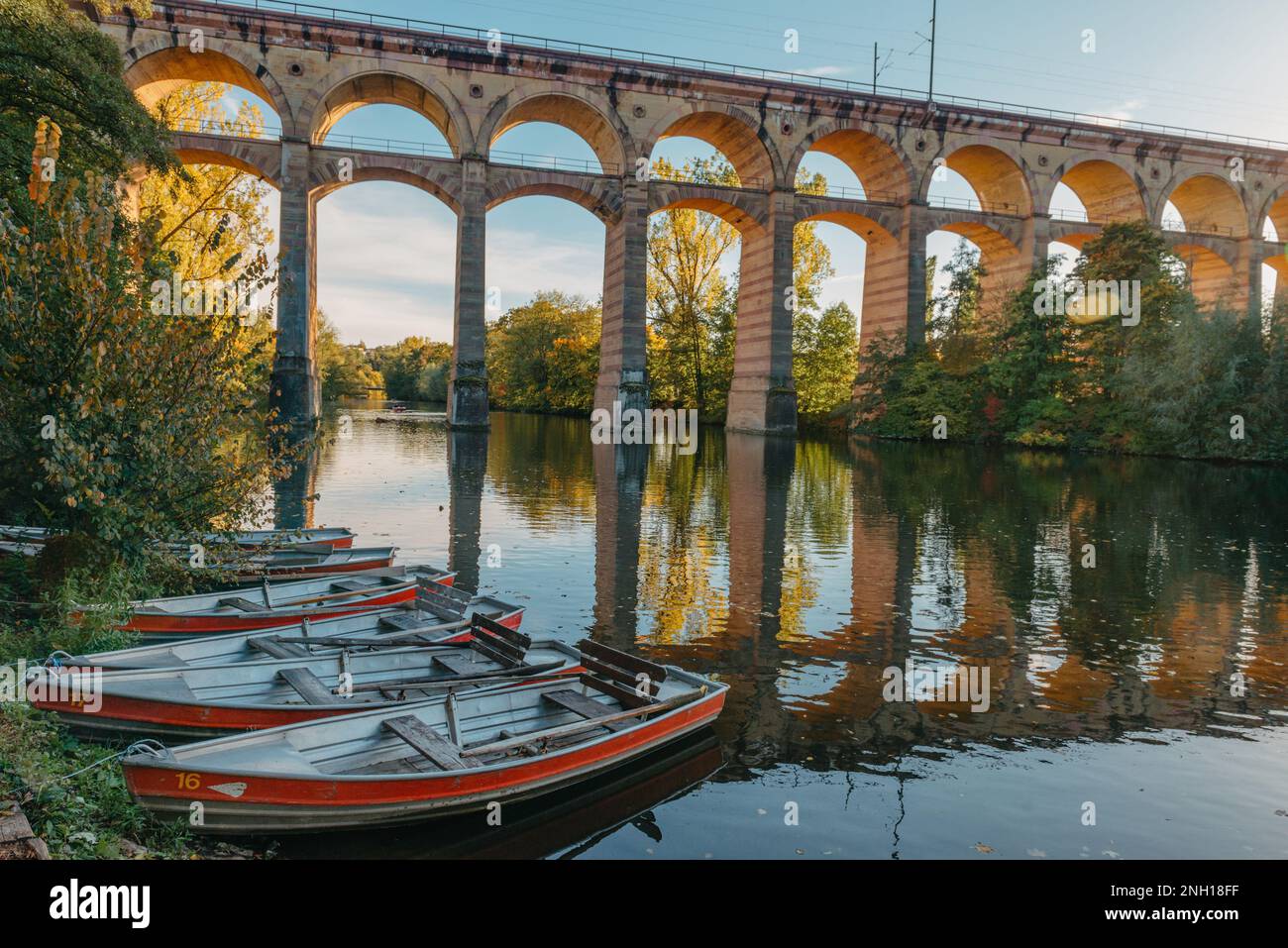 Railway Bridge with river in Bietigheim-Bissingen, Germany. Autumn ...