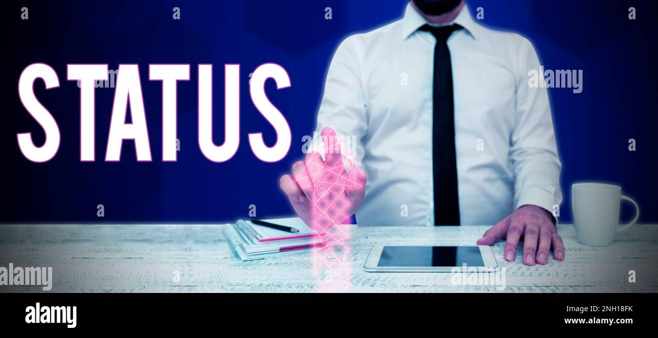 Writing displaying text Status, Word for situation at a particular time ...