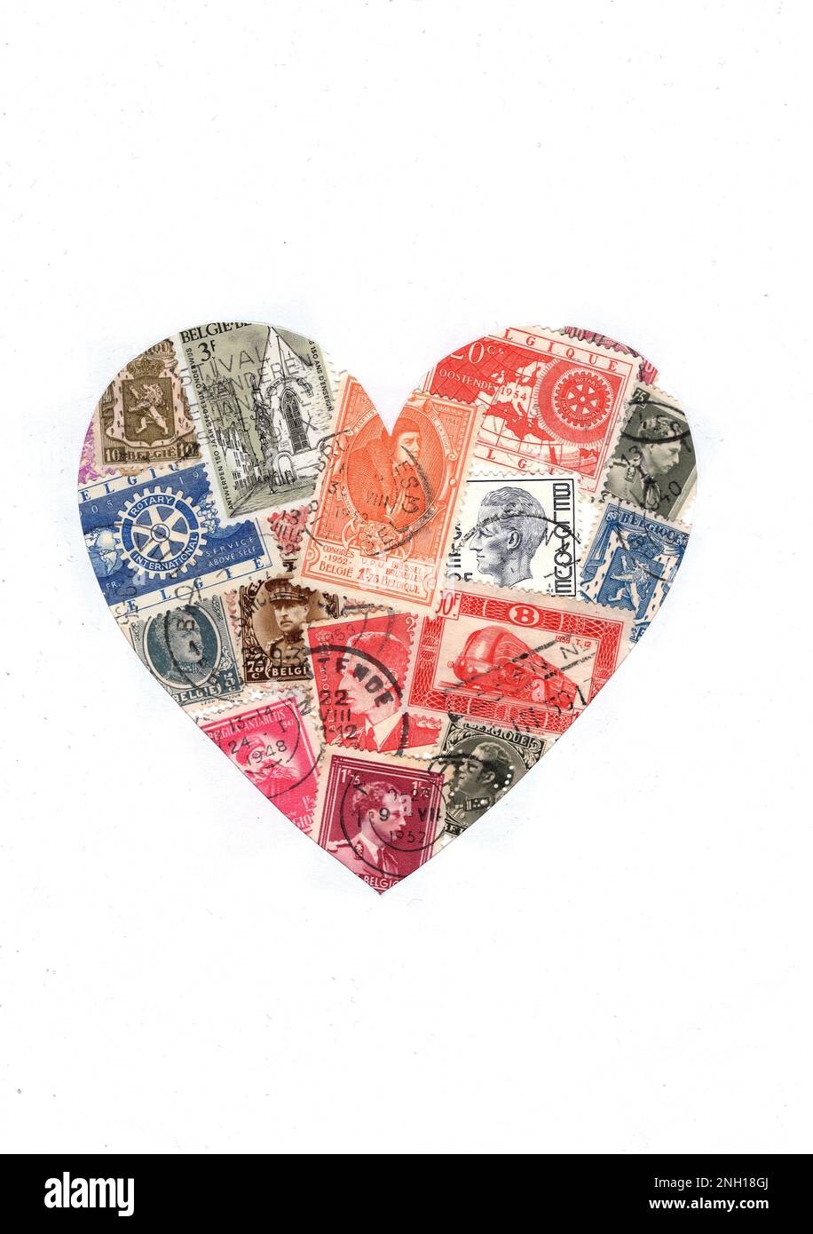 Vintage postage stamps from Belgium in the shape of a heart Stock Photo ...