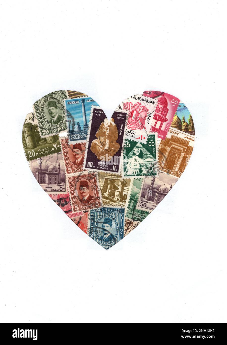 Vintage postage stamps from Egypt in the shape of a heart Stock Photo ...