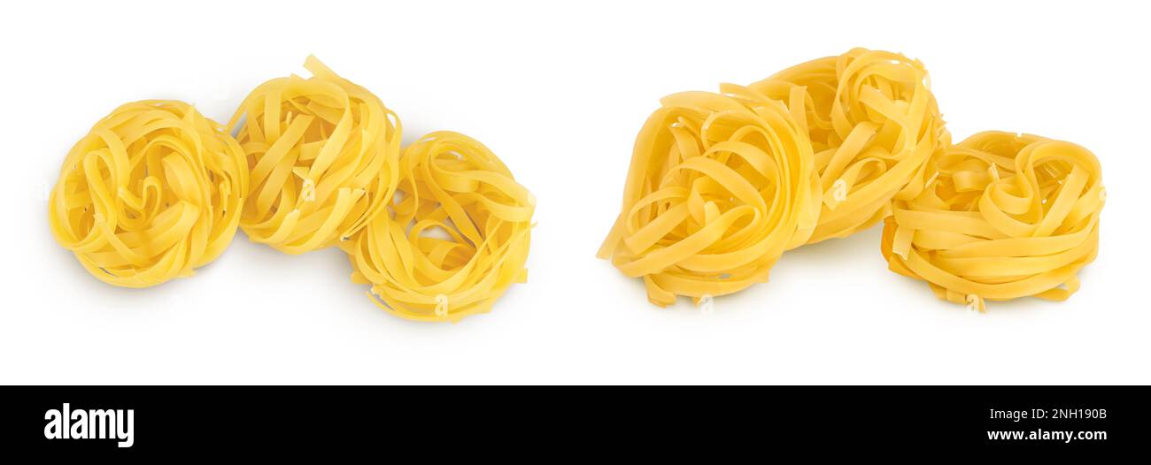 Raw tagliatelle pasta isolated on white background with full depth of ...