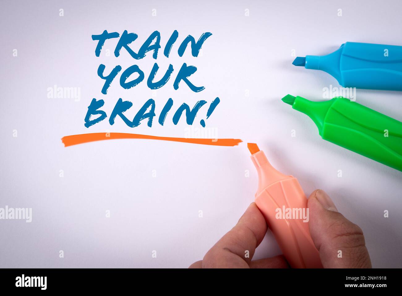 Train Your Brain. Text and colored markers on a white background Stock ...