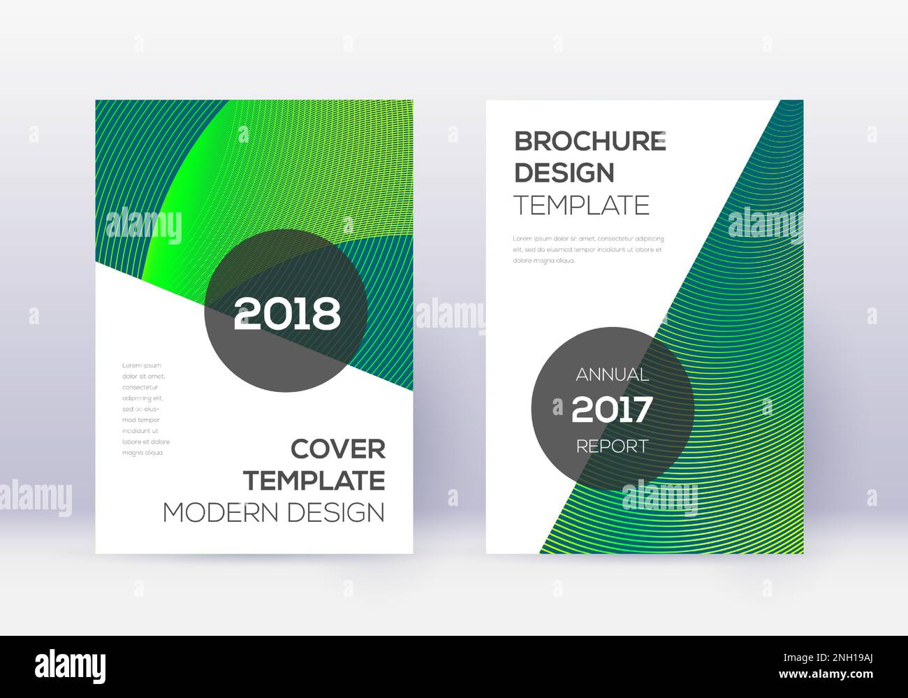 Modern cover design template set. Green abstract lines on dark ...
