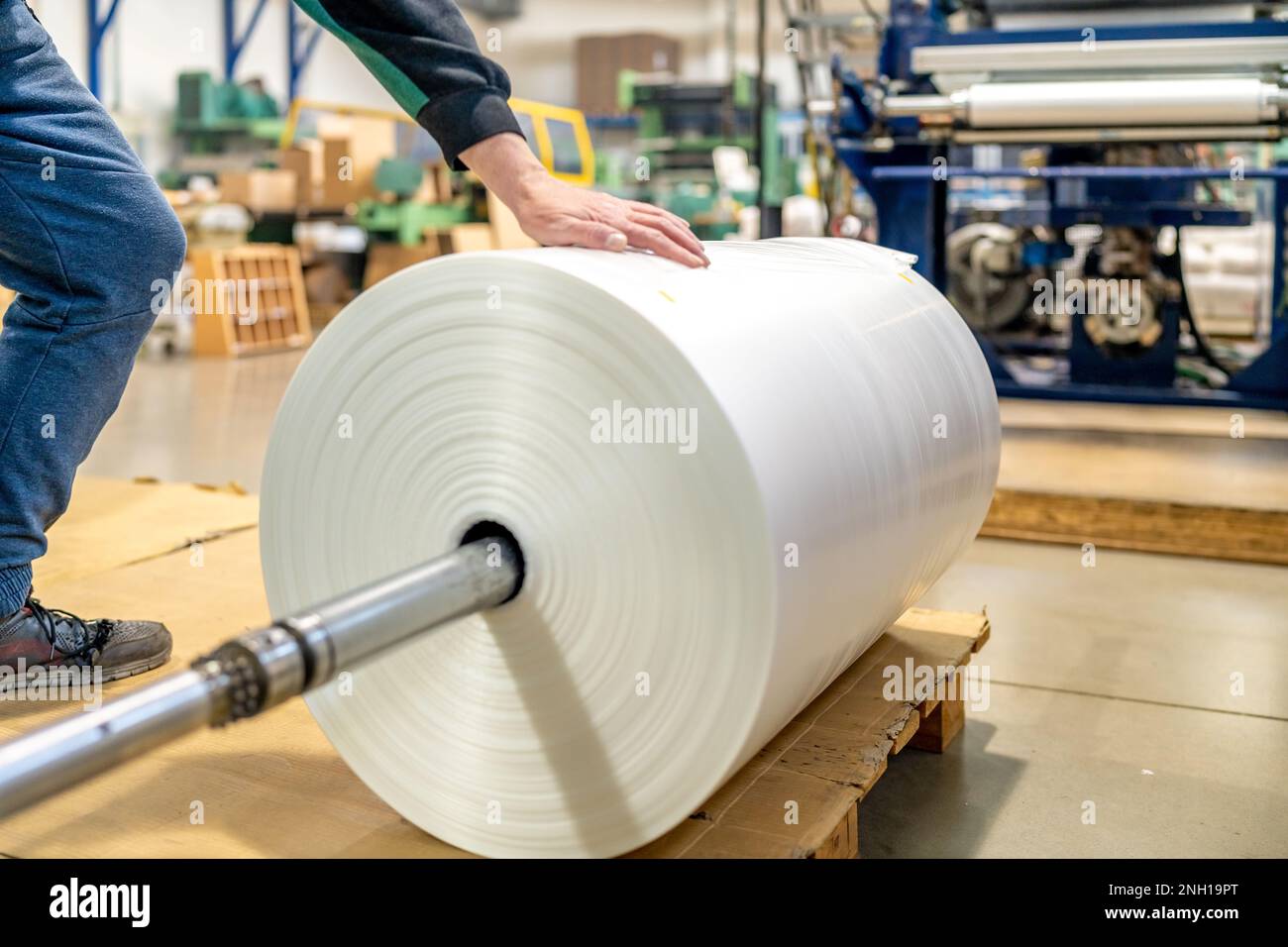 large plastic roll in the factory for the production of plastic ...
