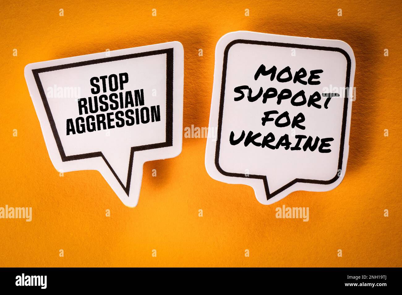 Ukrainian support concept. Speech bubbles with text on a yellow ...