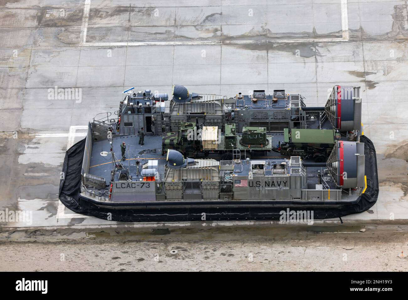 A U.S. Navy landing craft, air cushion with Assault Craft Unit 5 ...