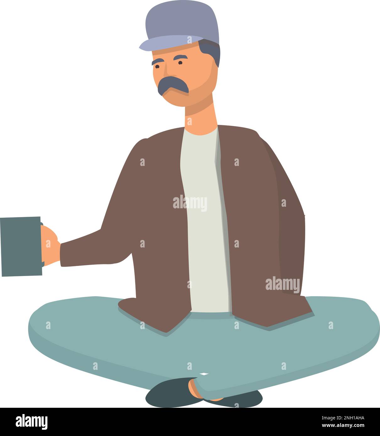 Poor Black Man Sitting Near Trash Vector Cartoon Clipart