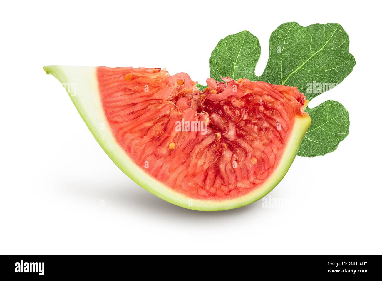 Ripe green fig fruit slice isolated on white background with full depth ...