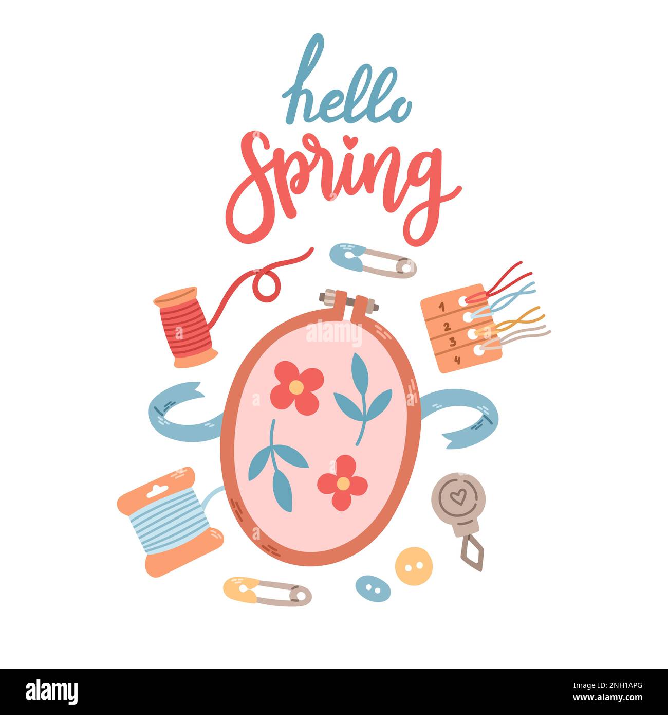 Hello Spring hand drawn vector illustration. Lettering spring season ...