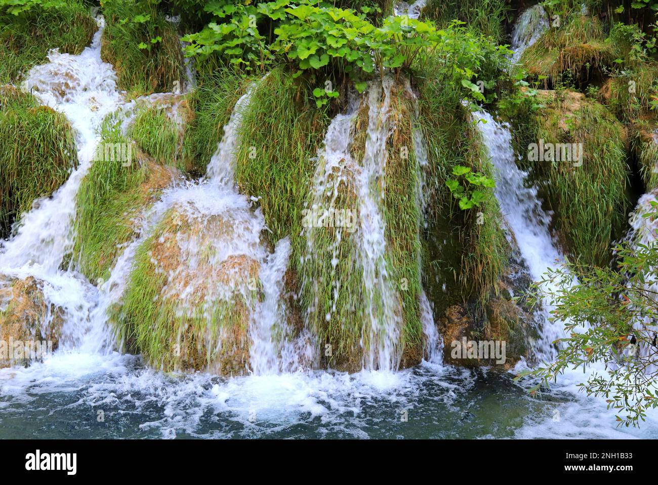 Beautiful waterfall on Plitvice lakes, national park, Croatia in spring ...