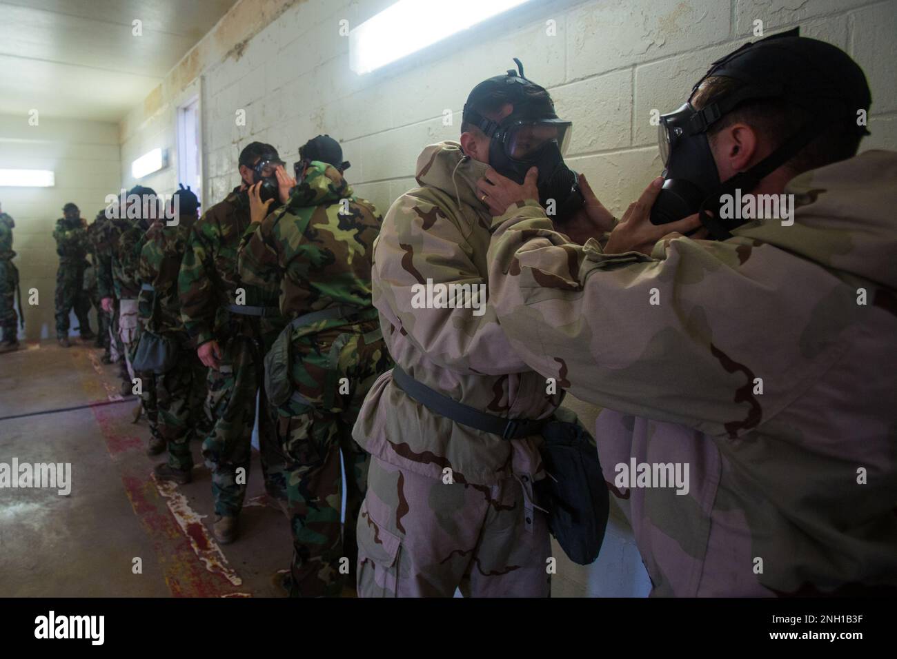 U.S. Marines with 2nd Battalion, 8th Marines, remove gas mask filters ...