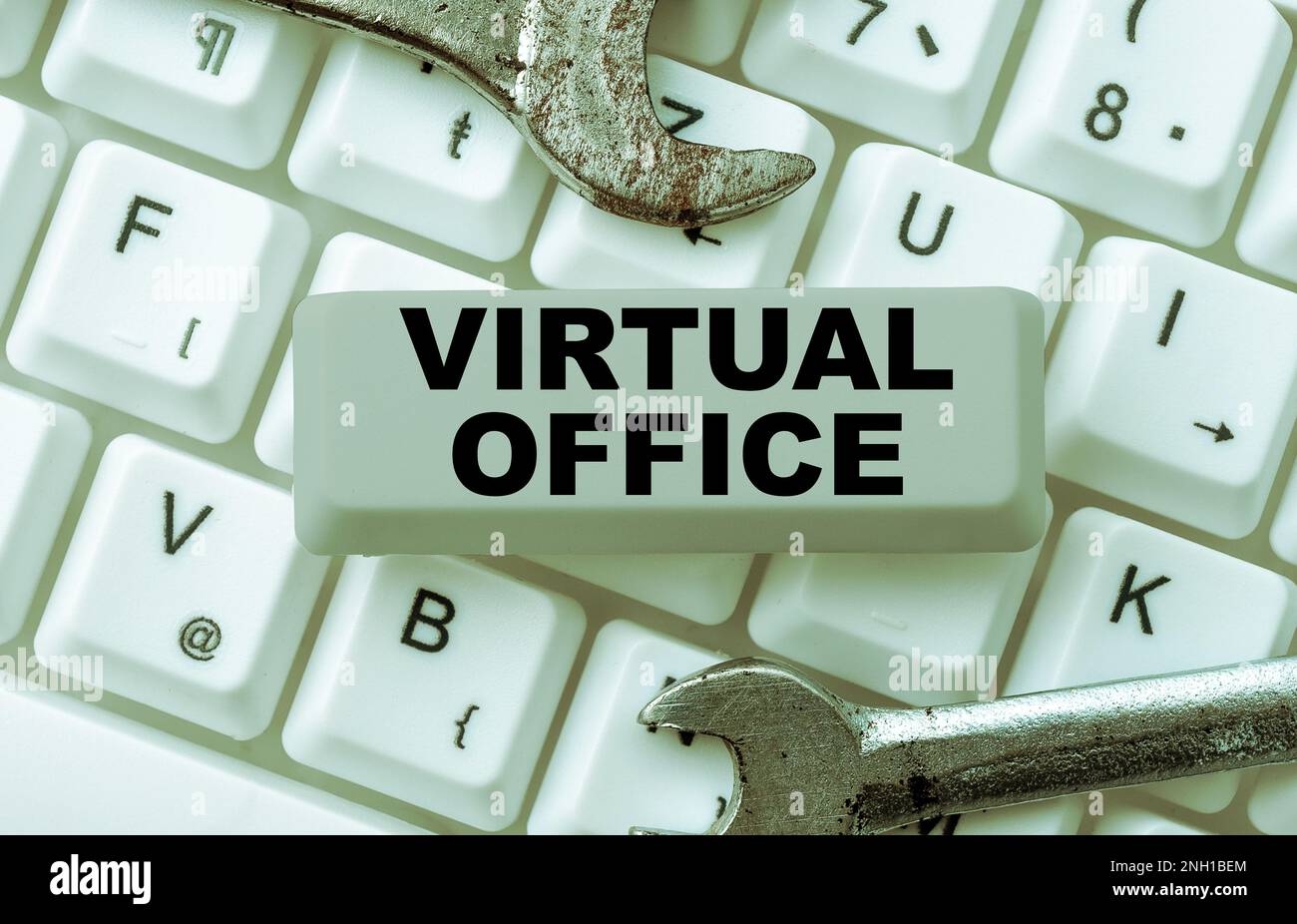 Text caption presenting Virtual Office, Internet Concept Mobile work ...