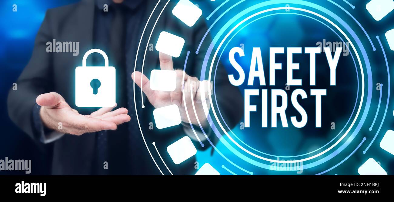 Writing displaying text Safety First, Internet Concept Avoid any ...