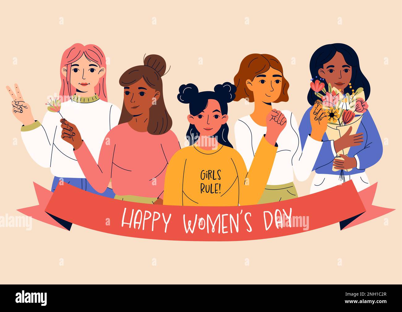8 march, International Women's Day. Greeting card or postcard templates ...