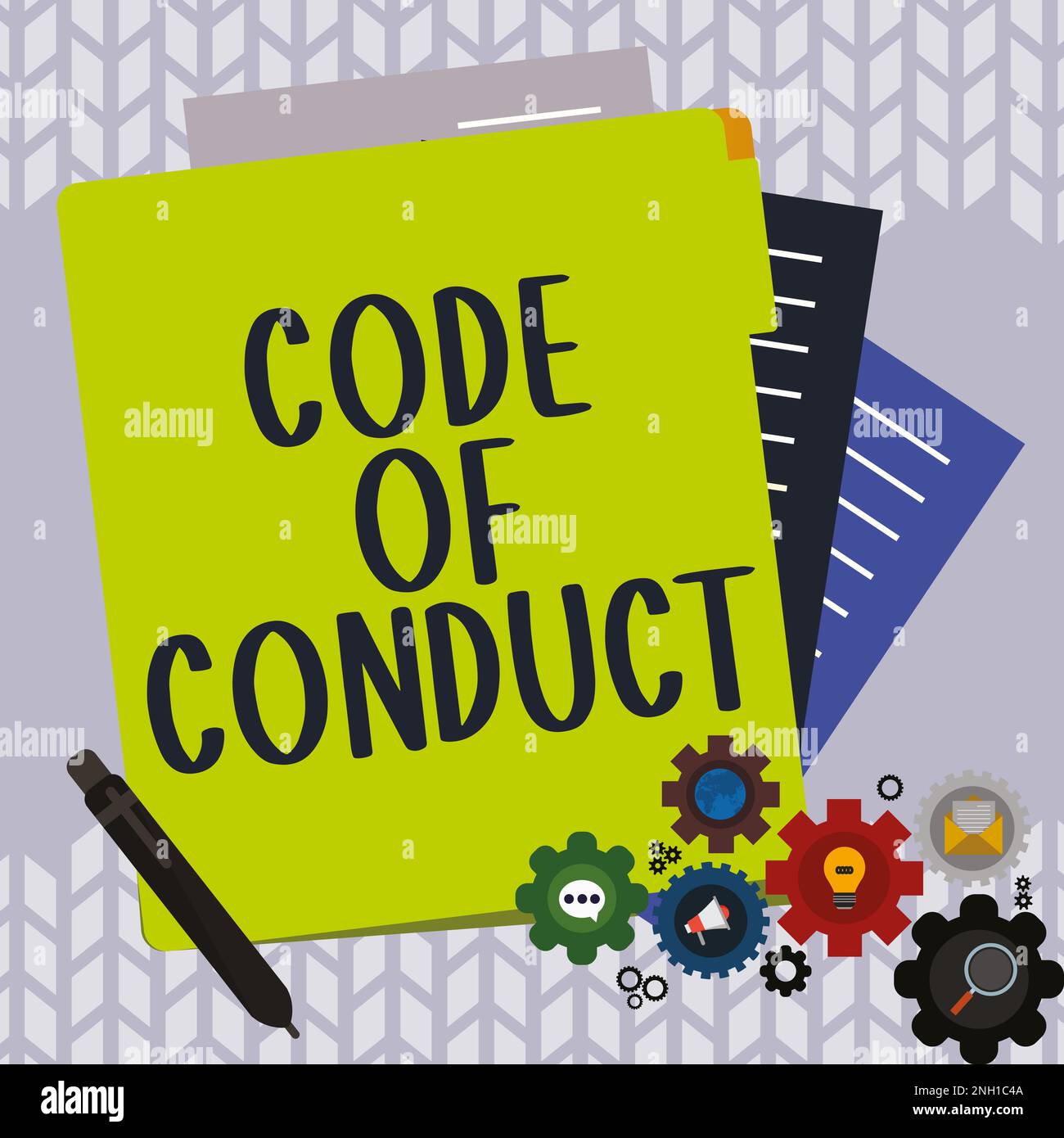 Text caption presenting Code Of Conduct, Word for Ethics rules moral ...