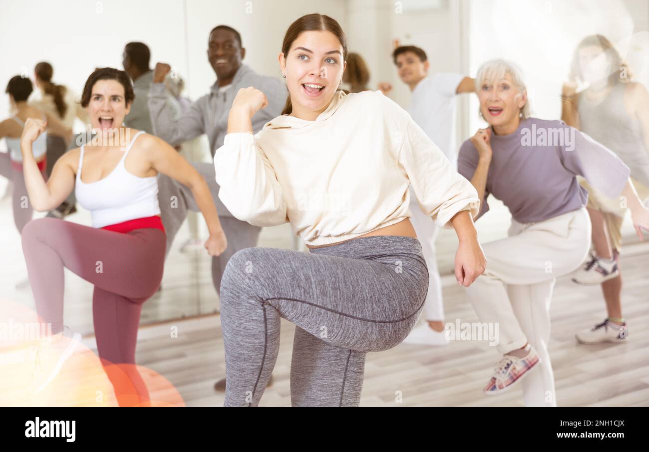 Group of people of different nationalities learn sports dance Stock ...