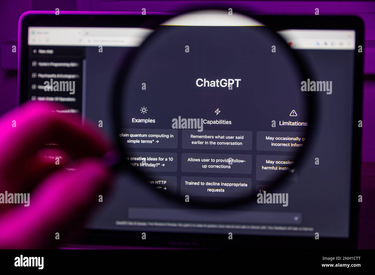 Chat GPT OpenAI through magnifying glass on screen Stock Photo - Alamy