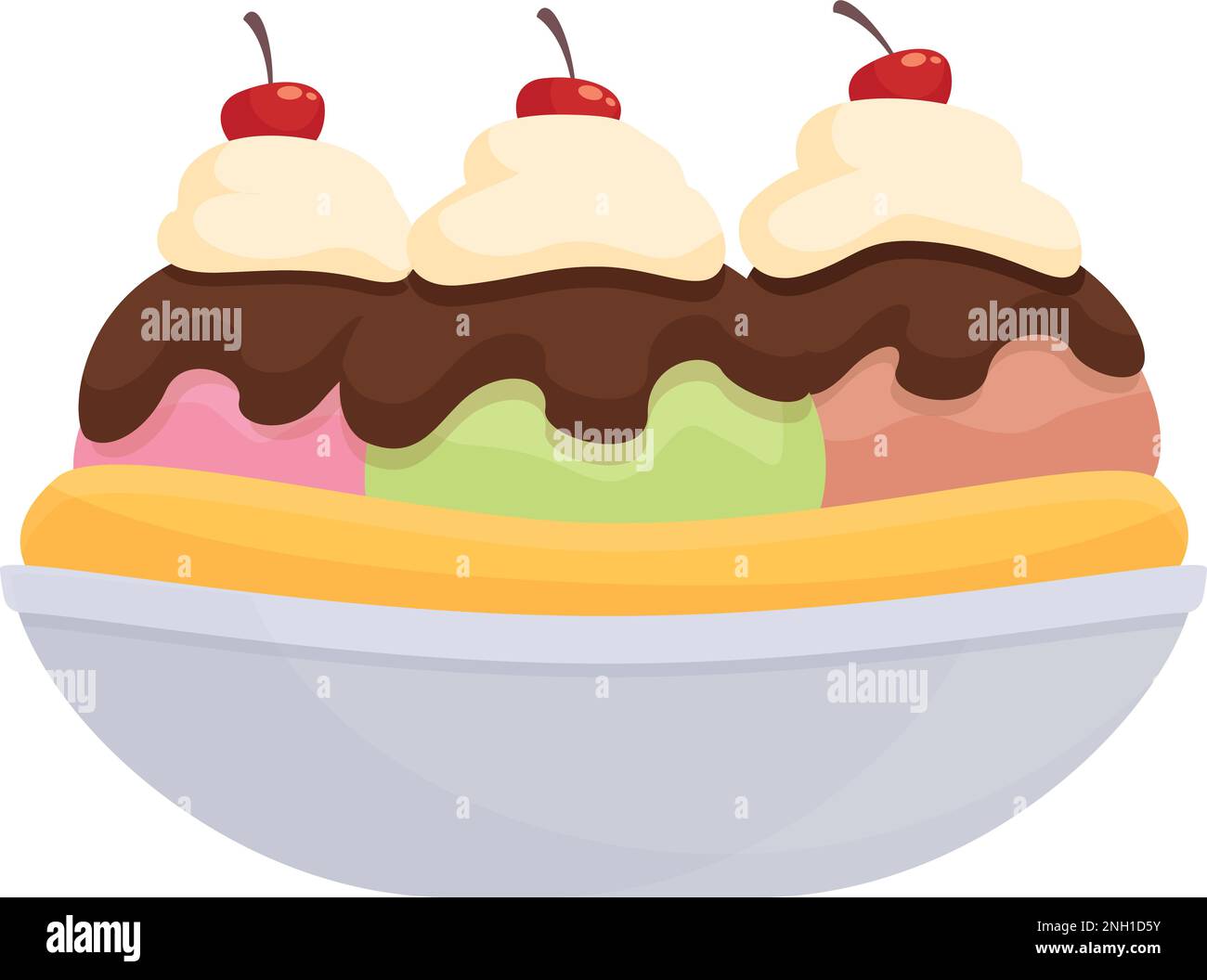 Cherry banana split icon cartoon vector. Cream food. Vanilla dessert ...