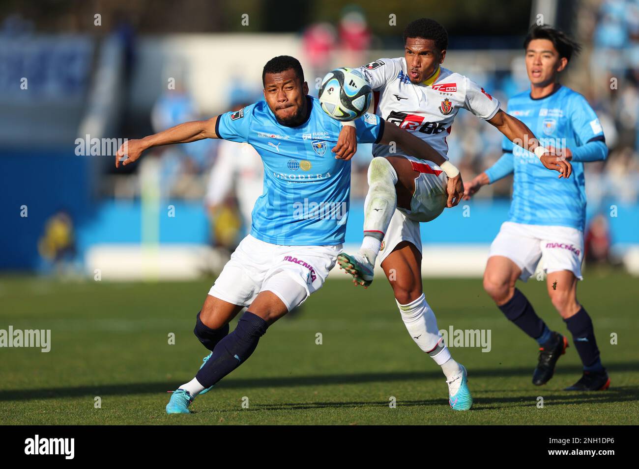 Kanagawa, Japan. 18th Feb, 2023. (L-R) Nduka Boniface (Yokohama FC ...