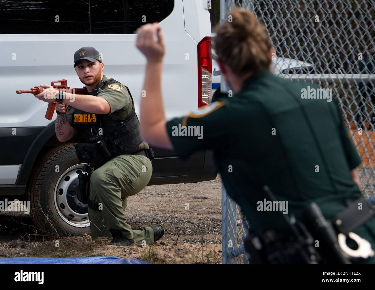 County law enforcement communicate during an active assailant exercise ...