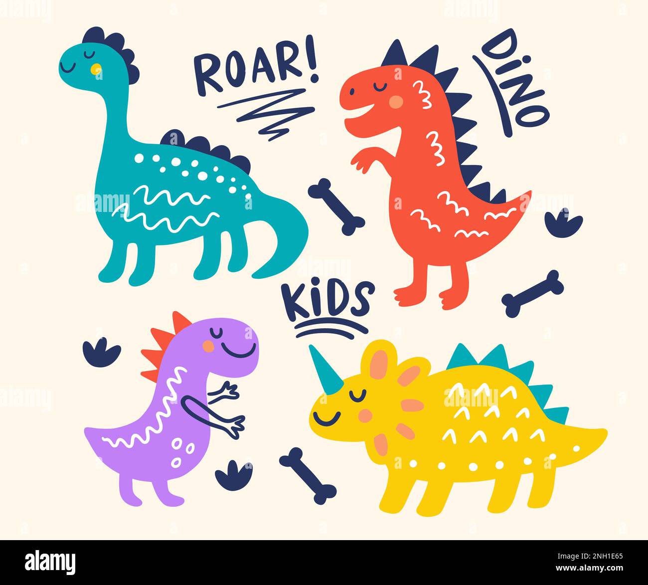 Cute Dinosaur Vector illustration, Hand drawn Dino kids drawing Stock ...