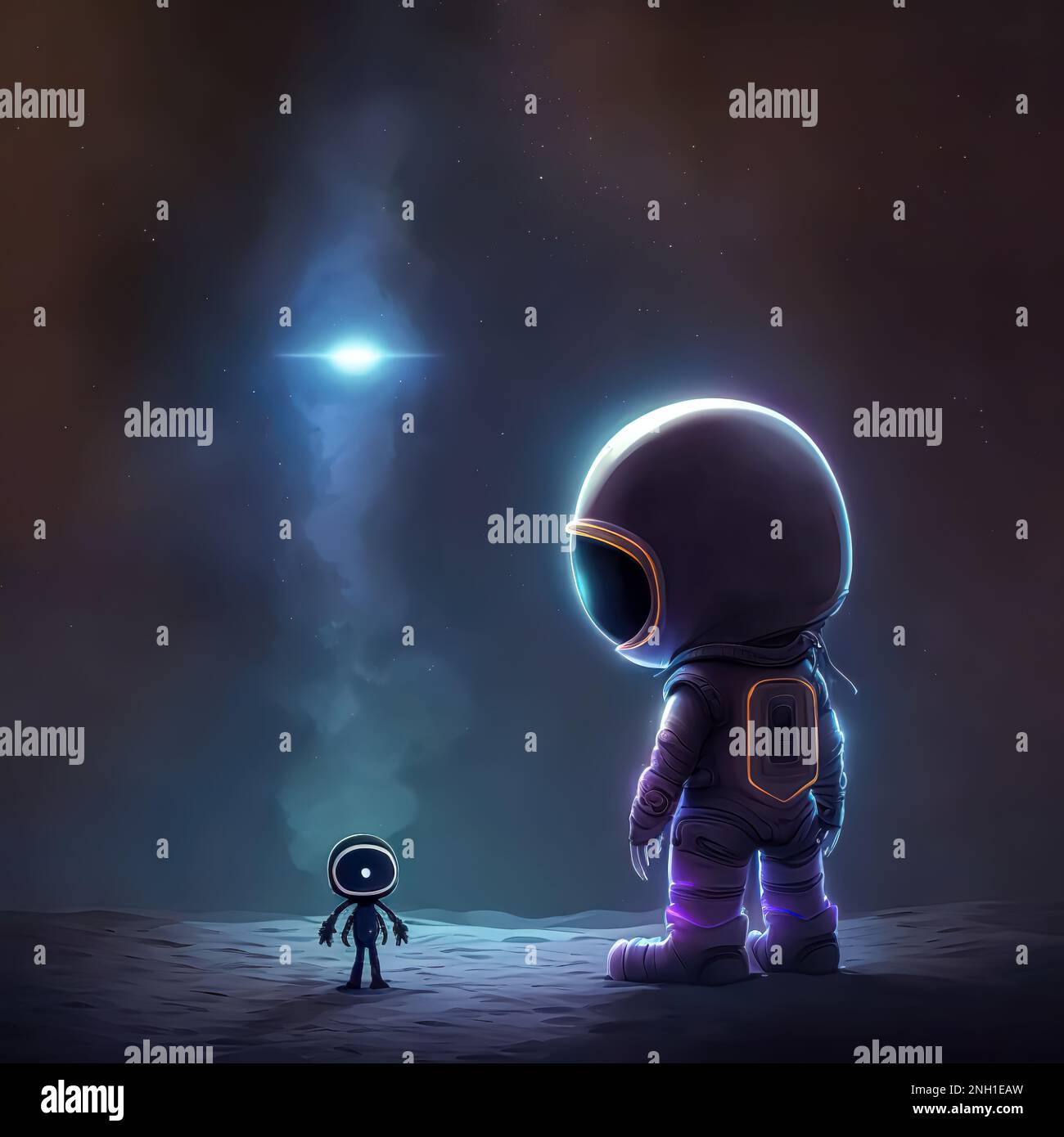 Astronaut and his alien friend, generative Al Stock Photo - Alamy