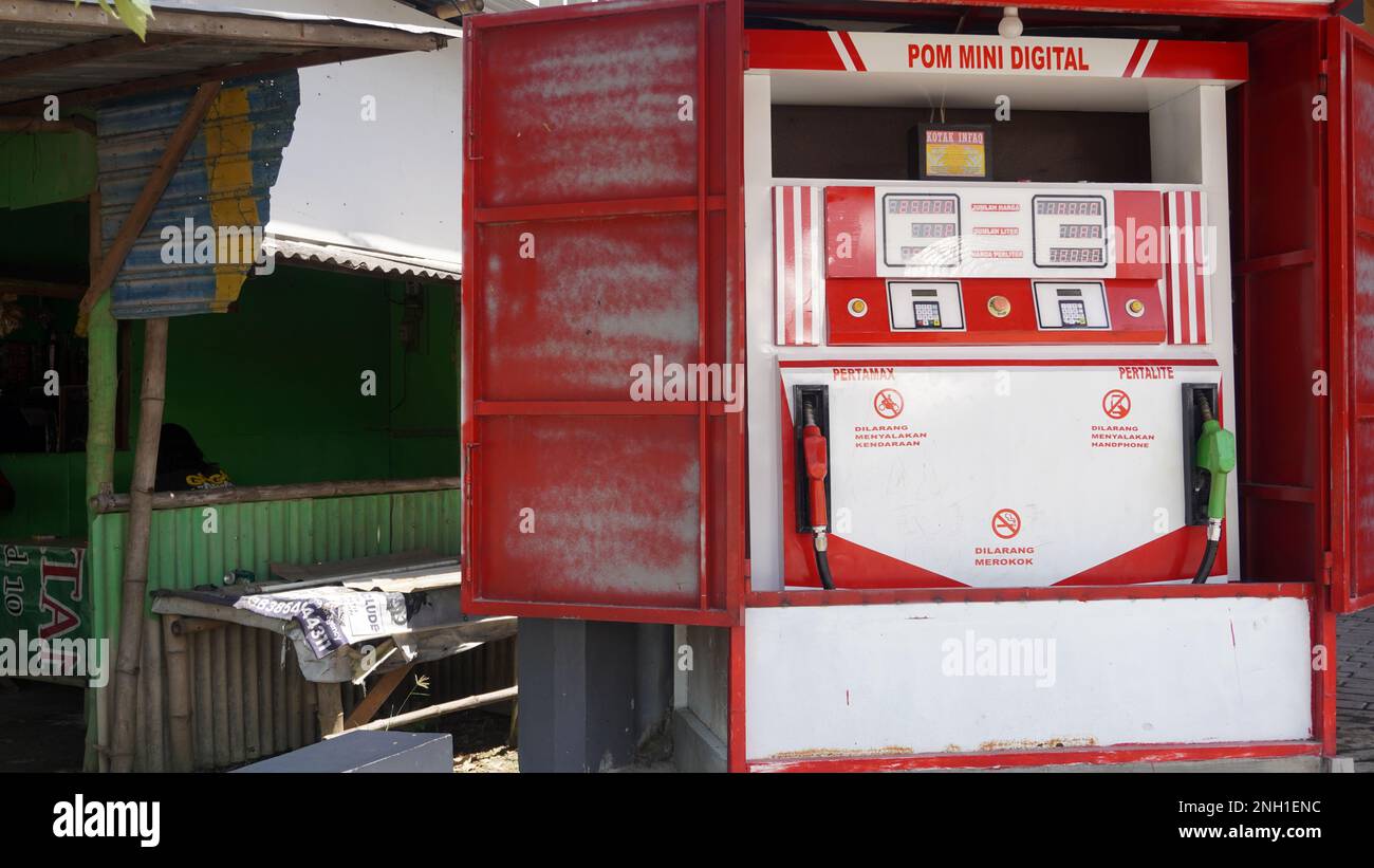 Mini fuel gasoline station of premium, pertalite, pertamax Infront of ...