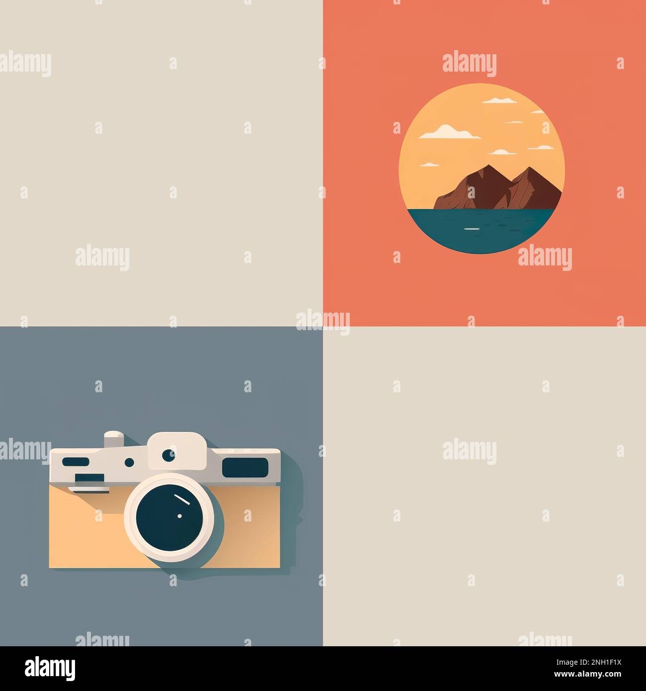 Photo camera and landscapes, minimalist collage, tourism concept Stock ...