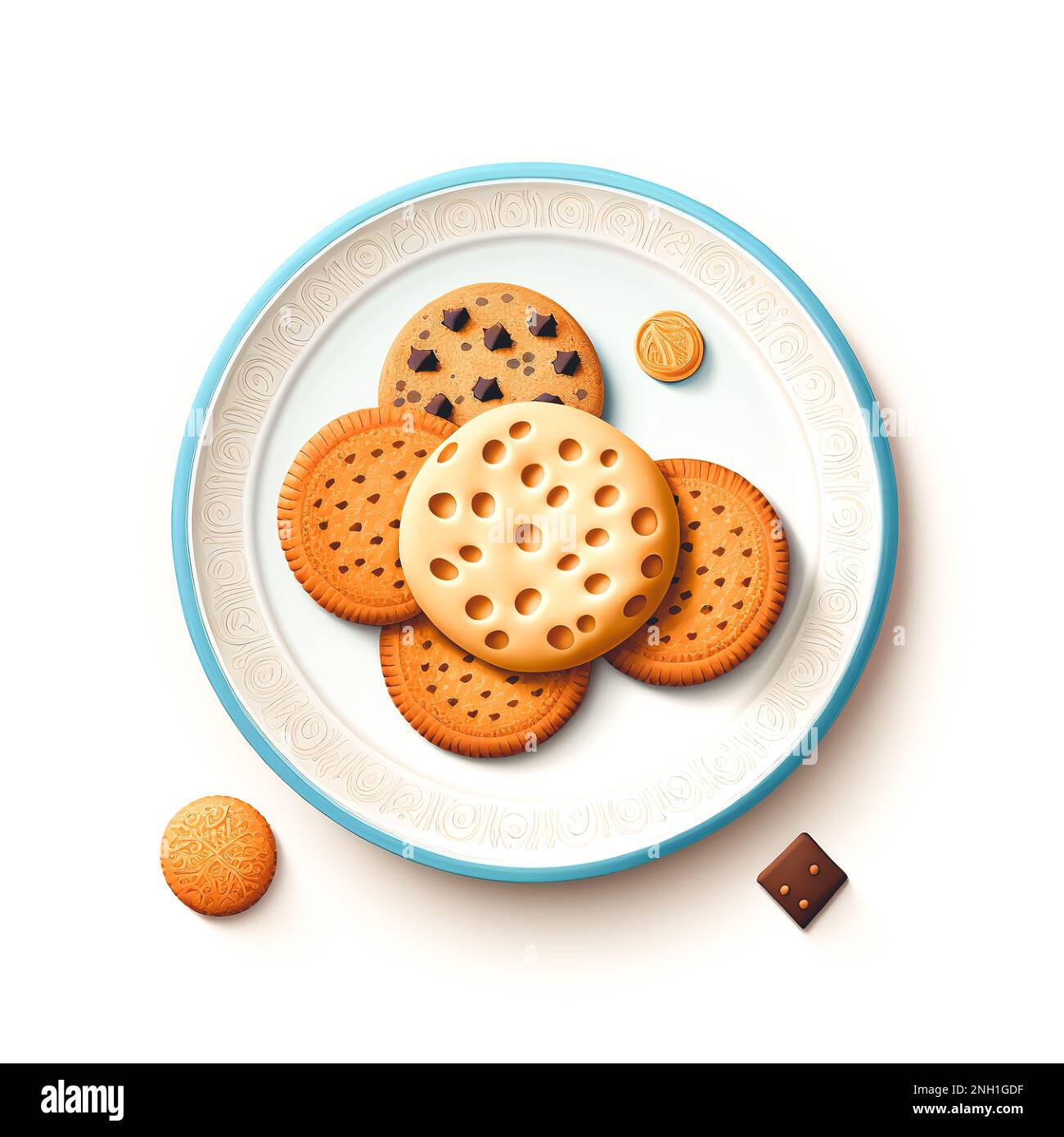 Cookie with chocolate crisps on a saucer isolated, generative Al Stock ...
