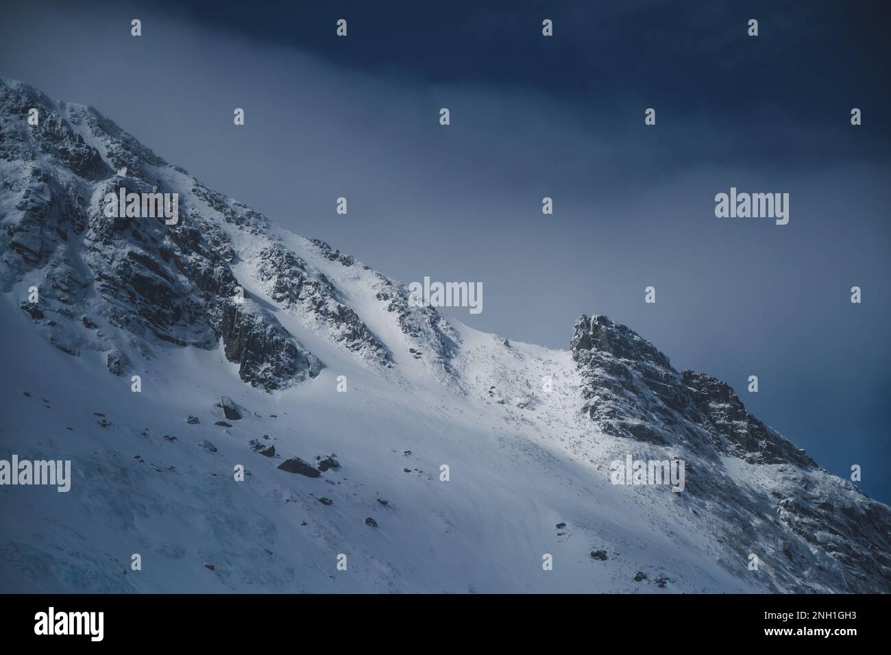 Katahdin’s snowy mountain ridge in dramatic light in winter Stock Photo ...