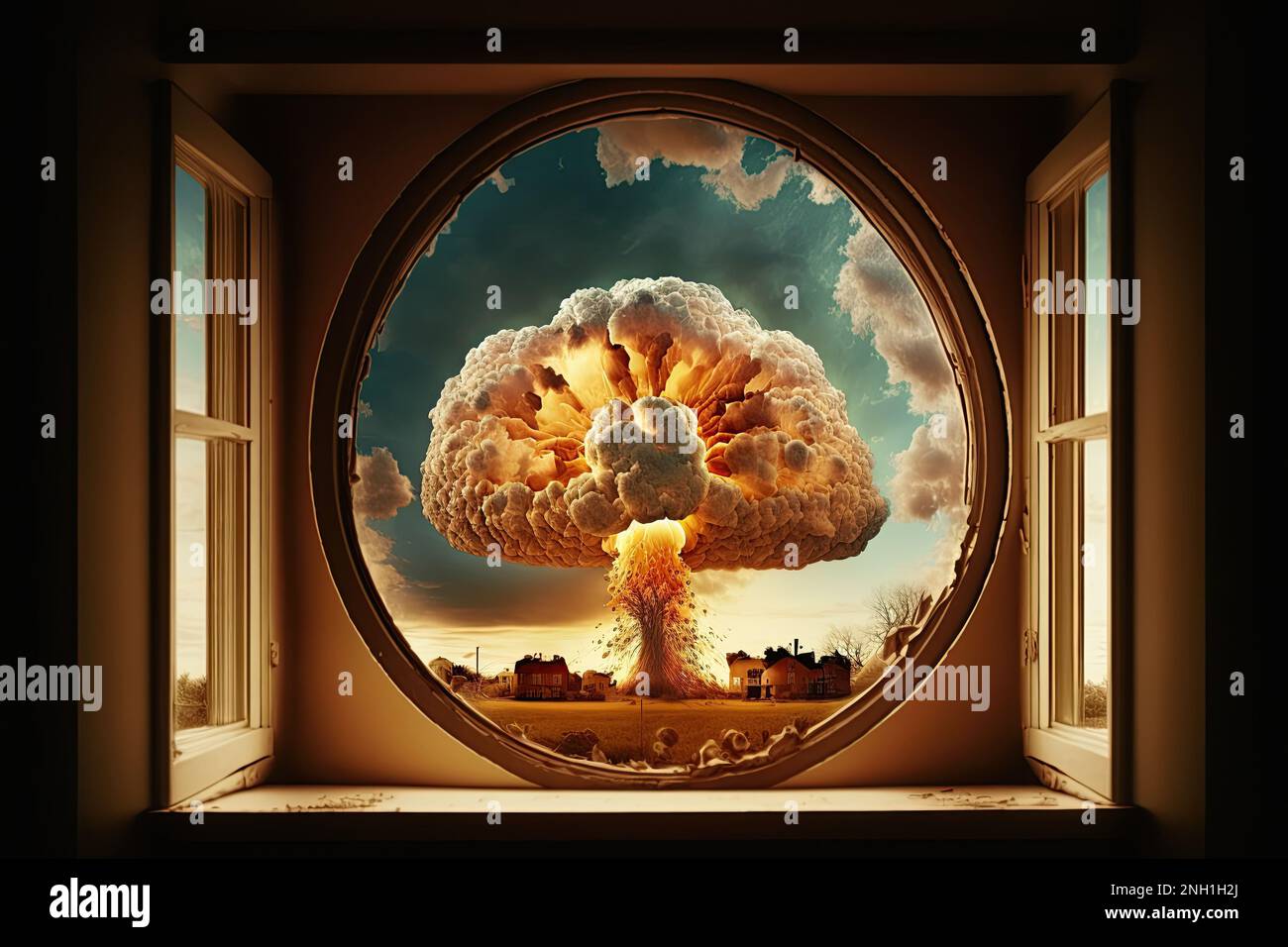 Nuclear flashlight followed by expanding burning fireball, creating a ...