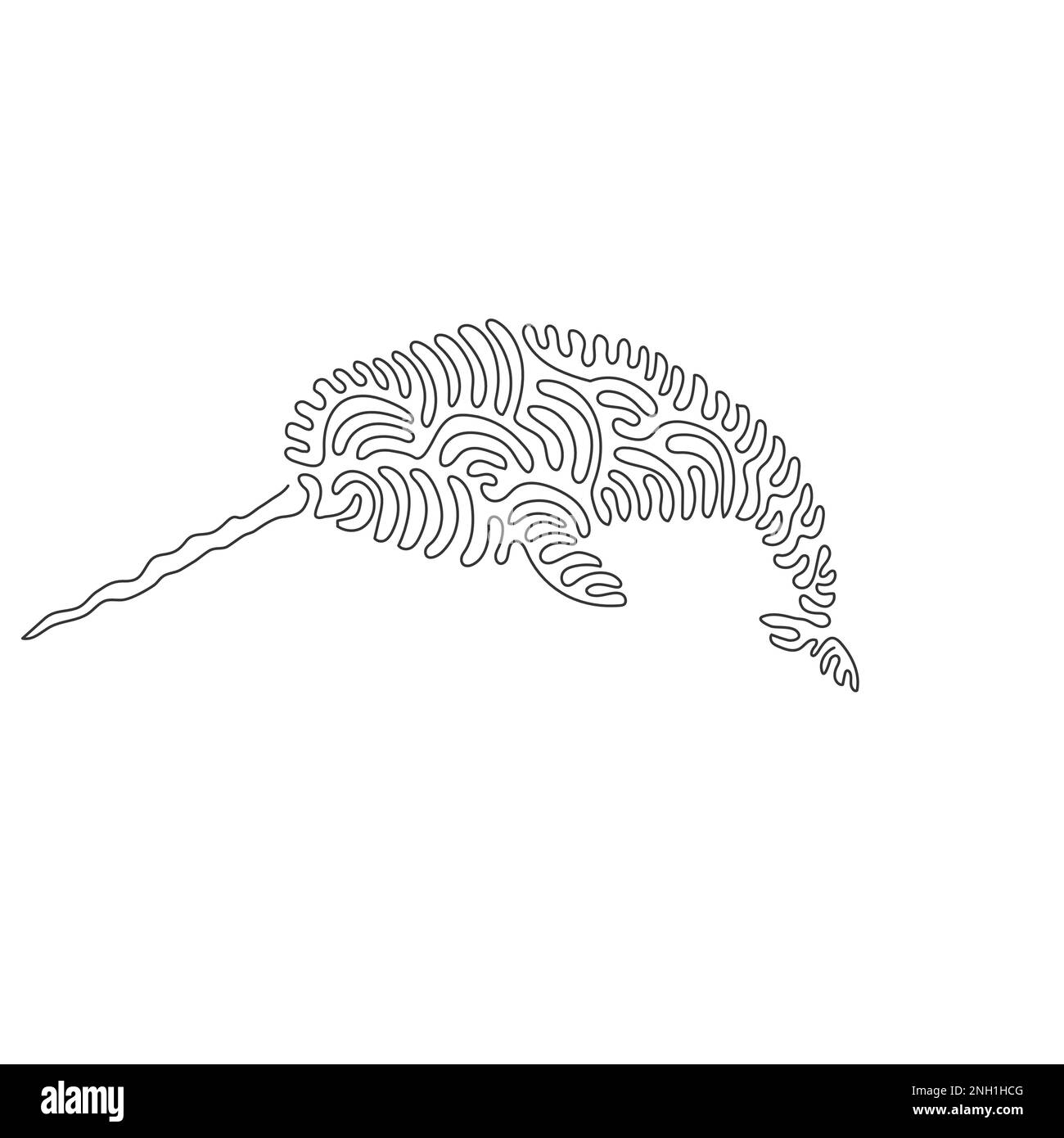 Continuous one line drawing of beautiful sea creature curve abstract art. Single line editable ...