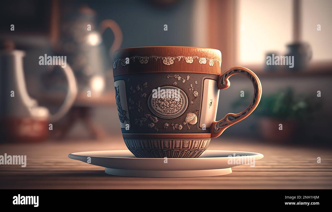 Beautiful cup and saucer in the kitchen, generative Al Stock Photo - Alamy