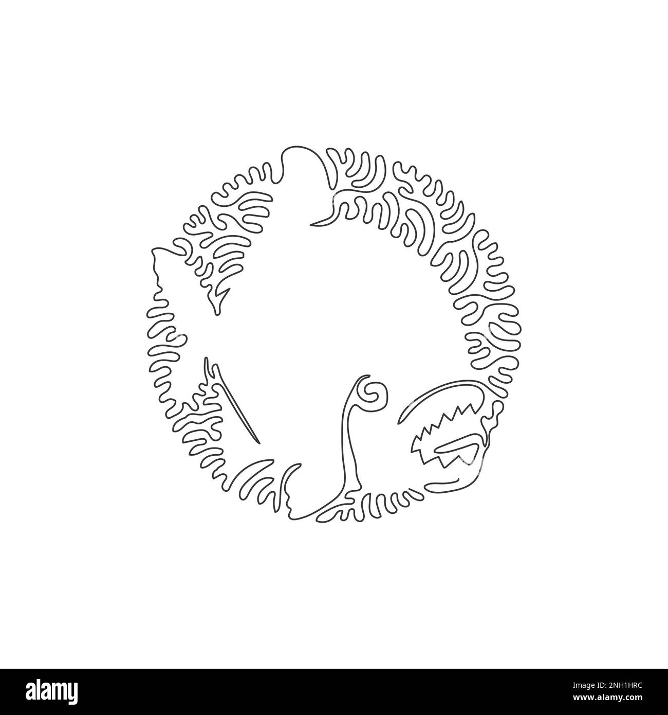 Single curly line drawing of scary piranha abstract art. Continuous ...