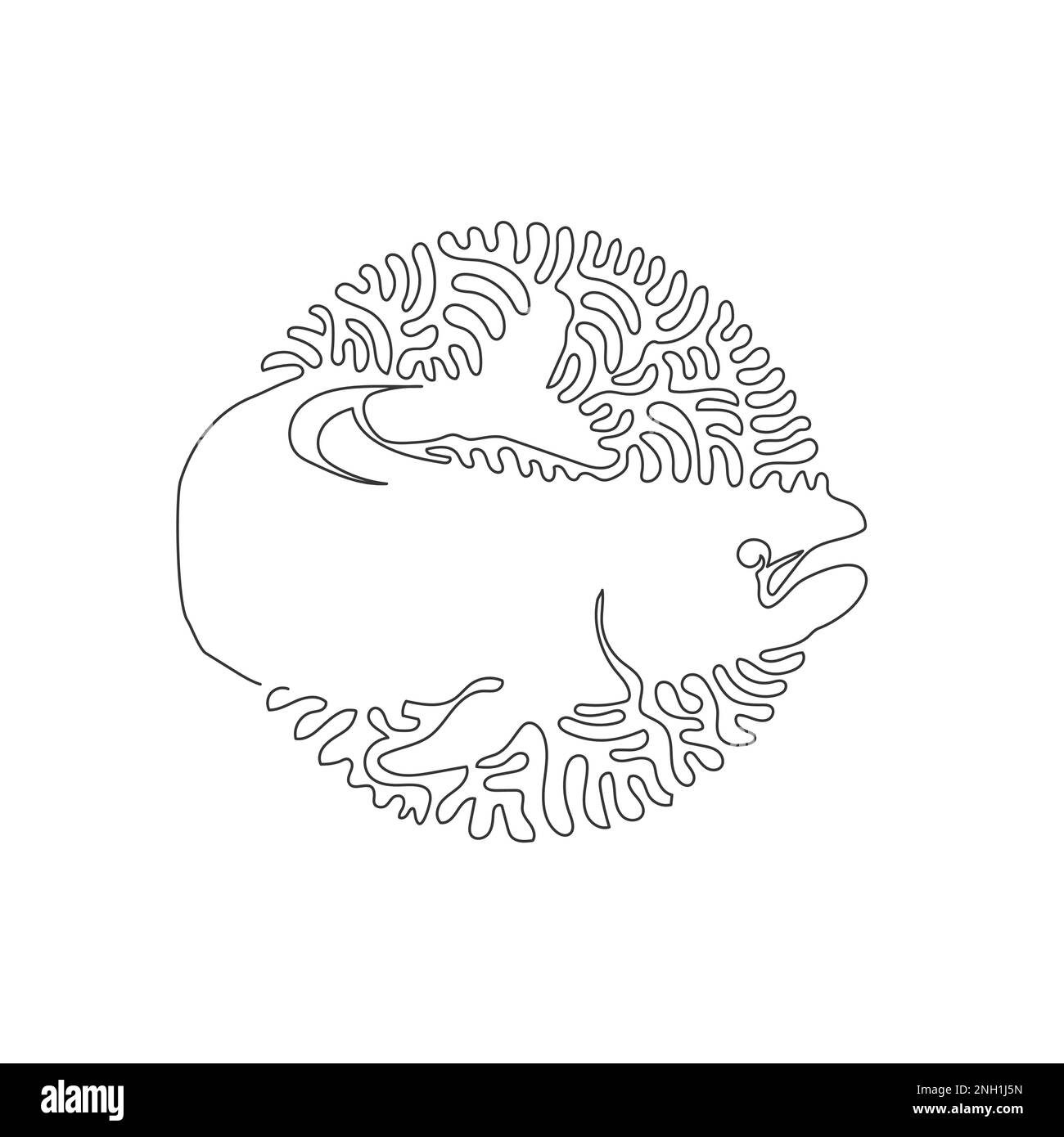 Single curly one line drawing of exotic salmon abstract art. Continuous ...