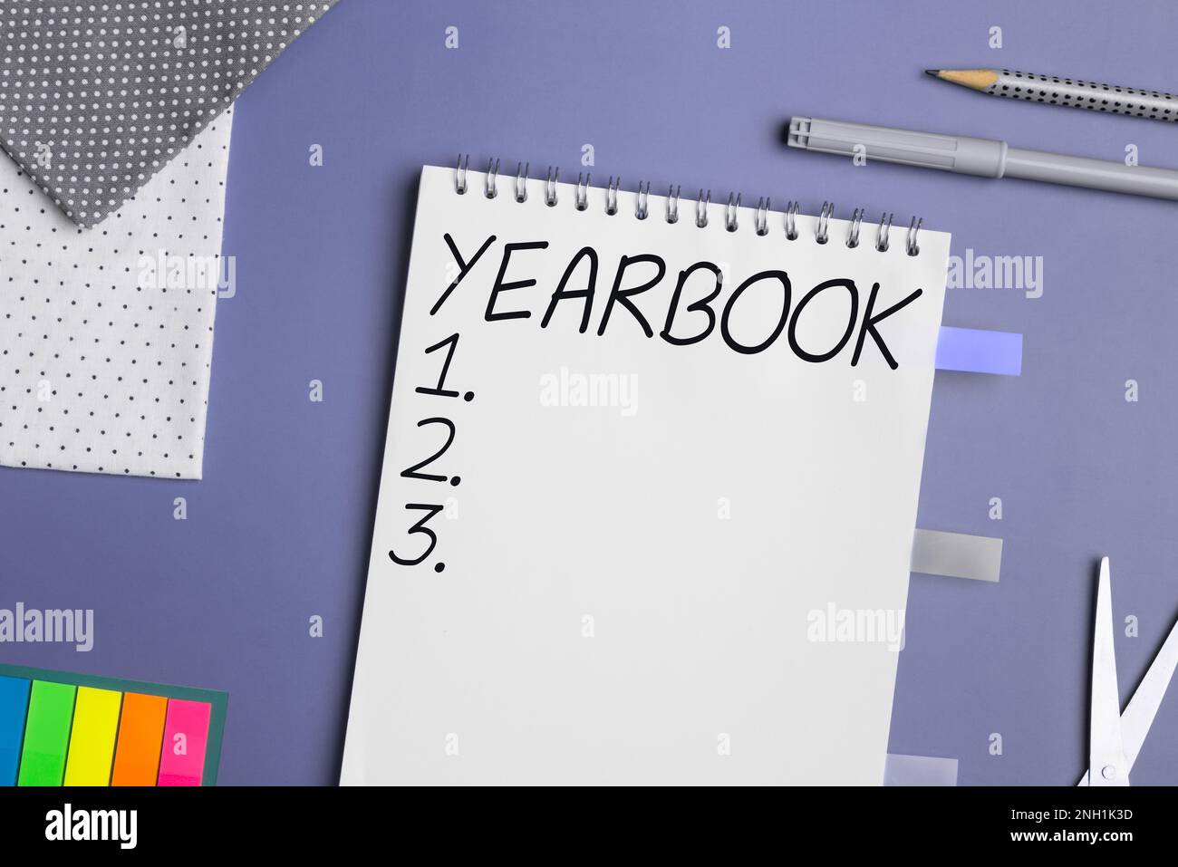 Conceptual caption Yearbook. Word Written on publication compiled by ...