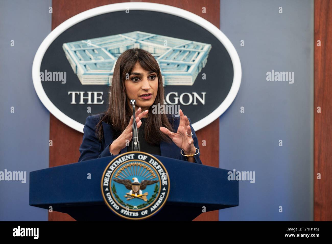 Deputy Pentagon Press Secretary Sabrina Singh speaks during an on ...