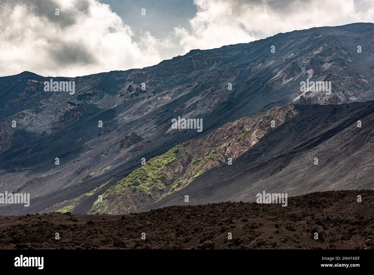The wild landscape of the Valle del Bove on Mount Etna, Sicily, a huge ...