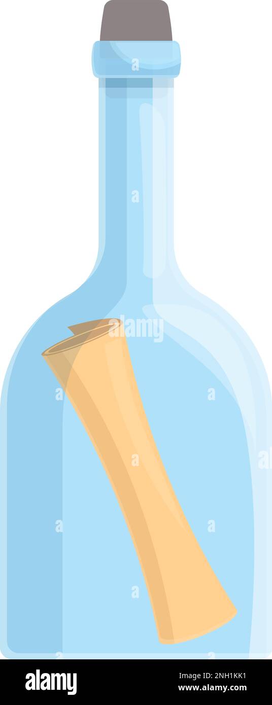 Bottle paper note icon cartoon vector. Sea letter. Water message Stock ...