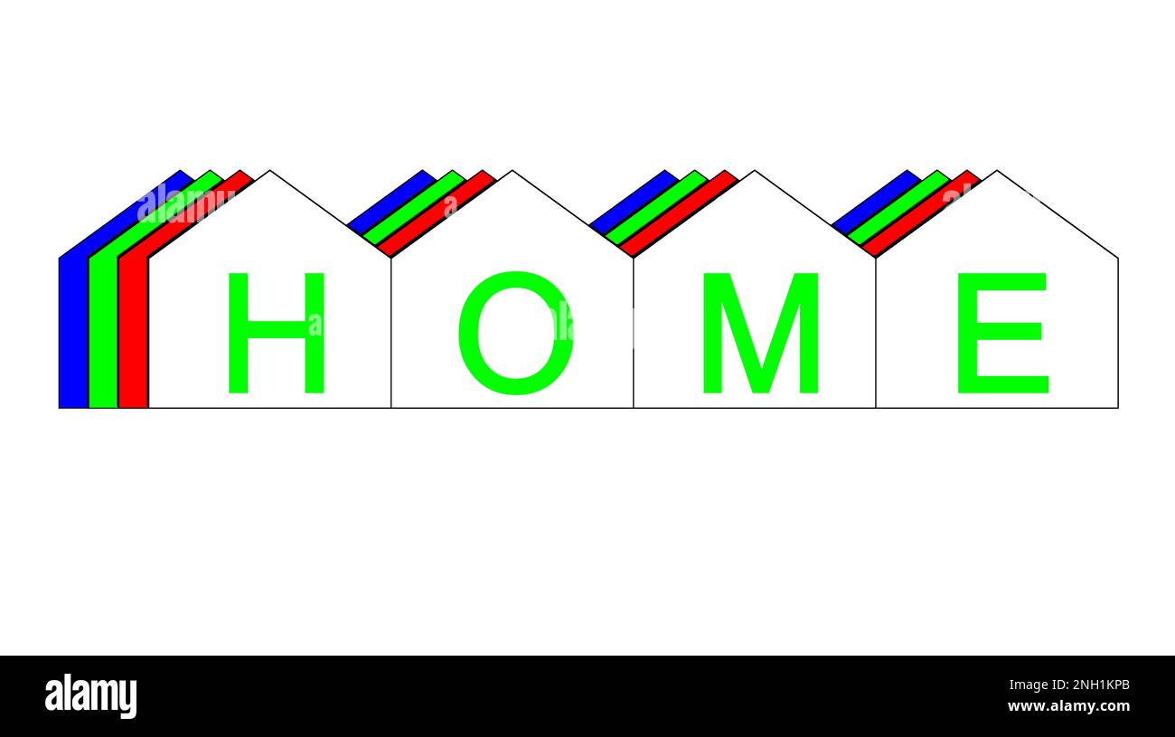 houses drawn in many colors with the word home in the center. graphic ...
