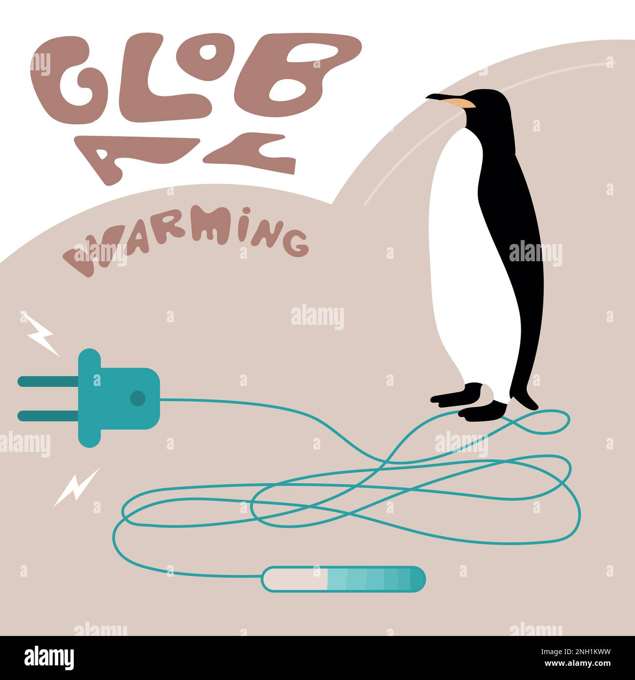 Lettering GLOBAL WARMING and penguin. Climate change SAVE EARTH NOW ...