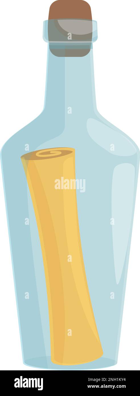 Bottle paper scroll icon cartoon vector. Sea letter. Pirate note Stock ...