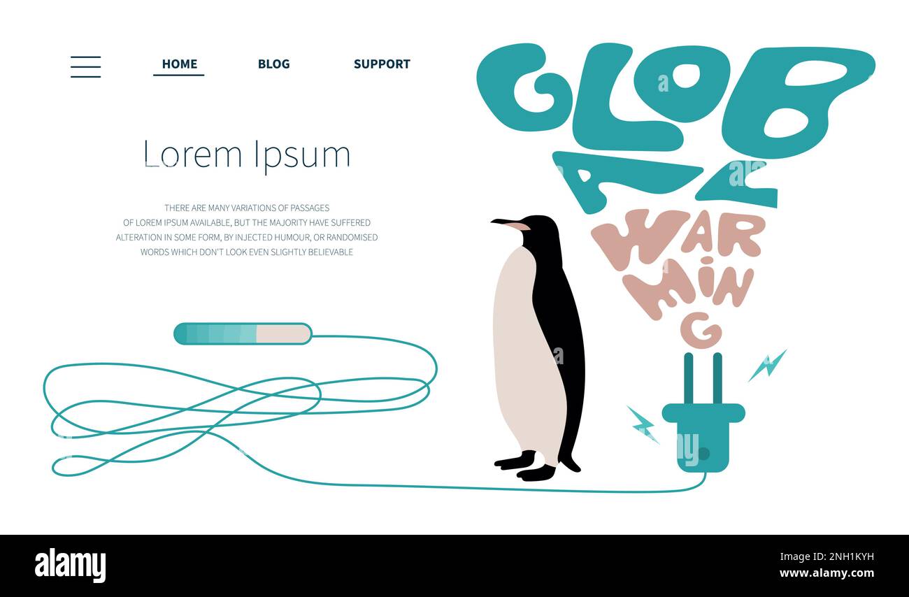 Landing page with glacier lettering GLOBAL WARMING. The glacier melt ...