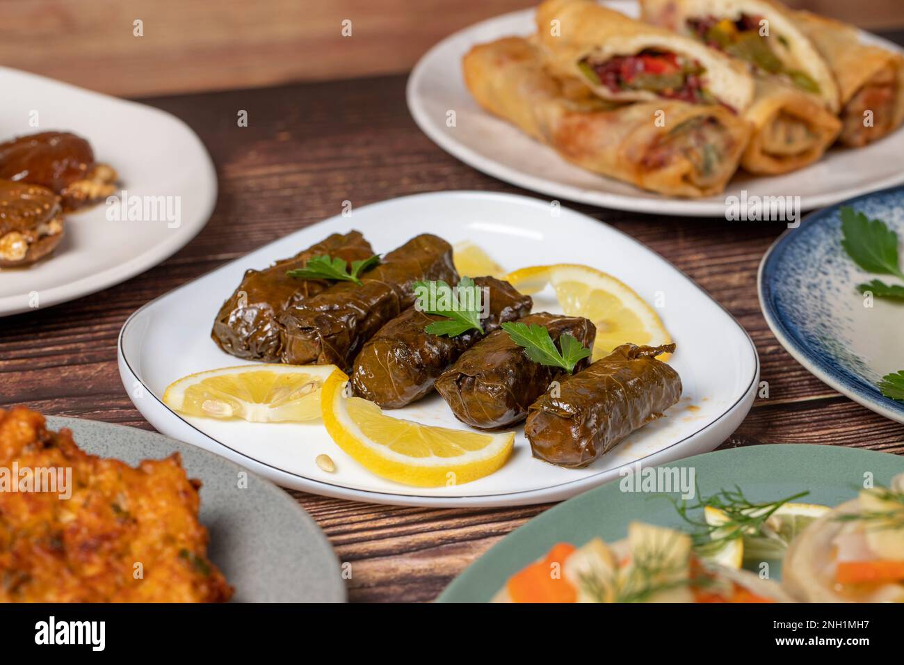 Ramadan table. Turkish food on wooden background. Iftar and sahur ...