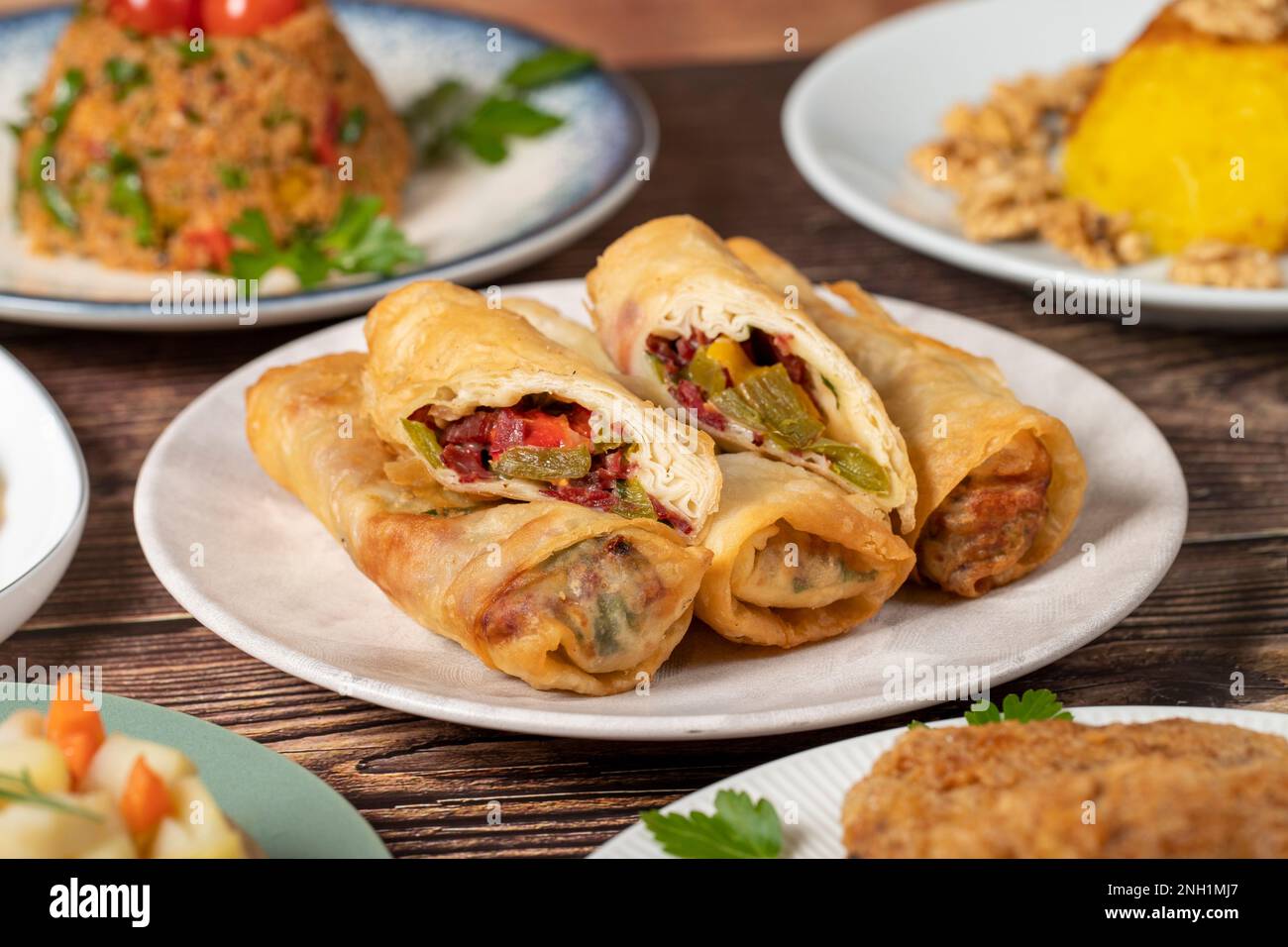 Ramadan table. Turkish food on wooden background. Iftar and sahur ...