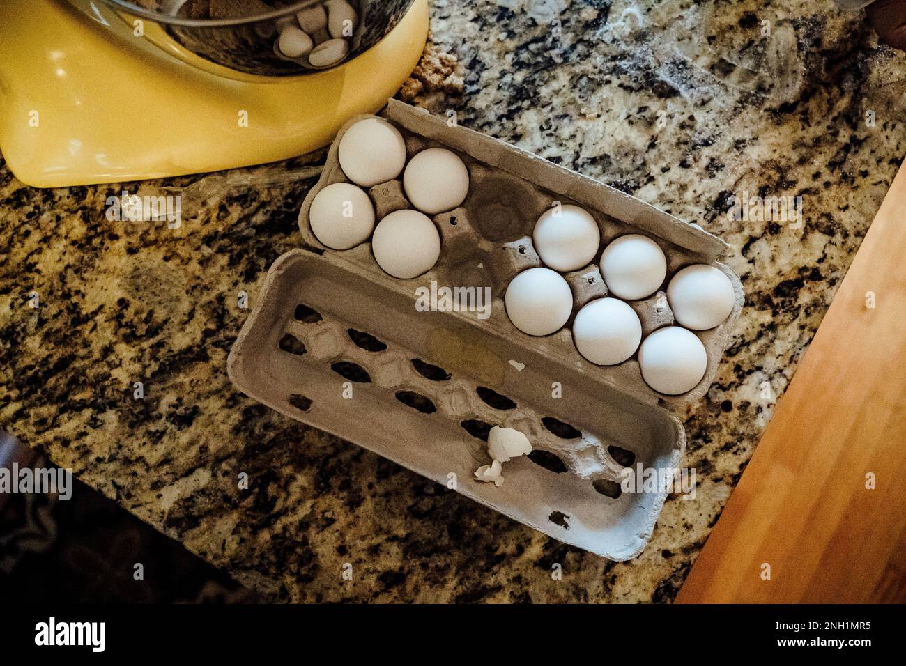 Carton of White Chicken Eggs on Granite Counter Next to Kitchen Mixer ...