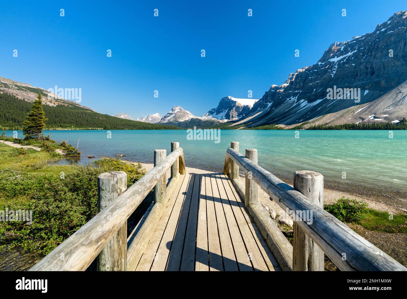 Banff National Park beautiful landscape. Bow Lake lakeshore trail and ...