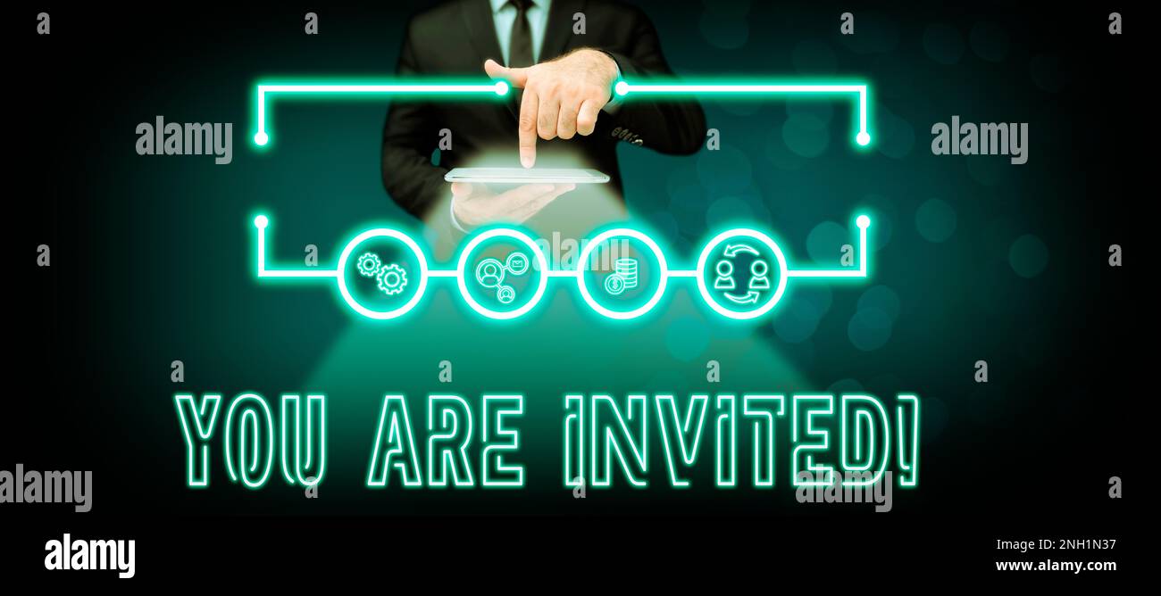 Conceptual caption You Are Invited. Word for Receiving and invitation ...