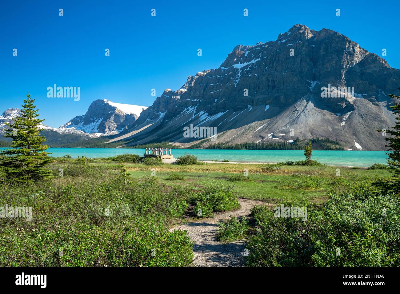 Banff National Park beautiful landscape. Bow Lake lakeshore trail and ...