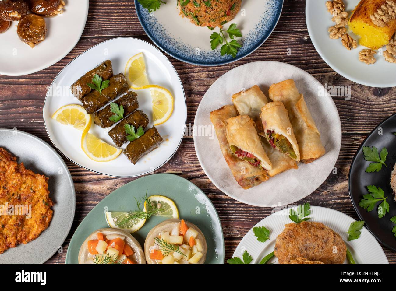 Ramadan table. Turkish food on wooden background. Iftar and sahur ...